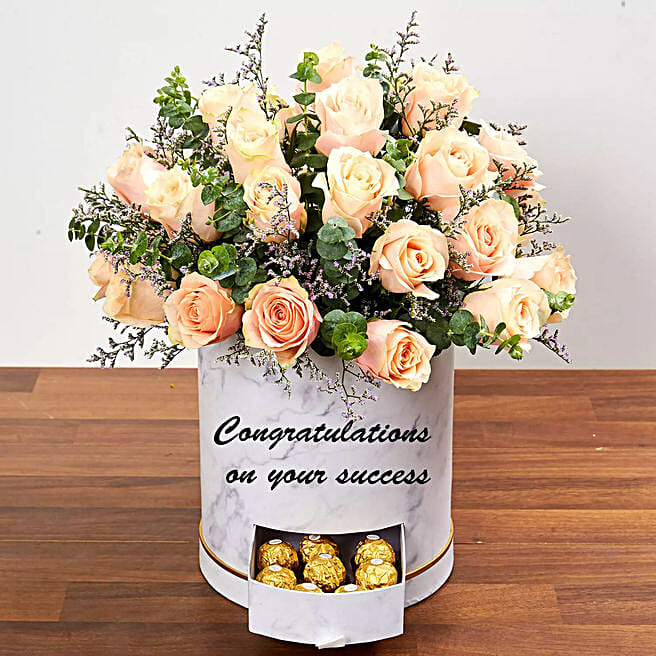 Stylish Box Of Red Roses and Chocolates in Black Box singapore | Gift ...