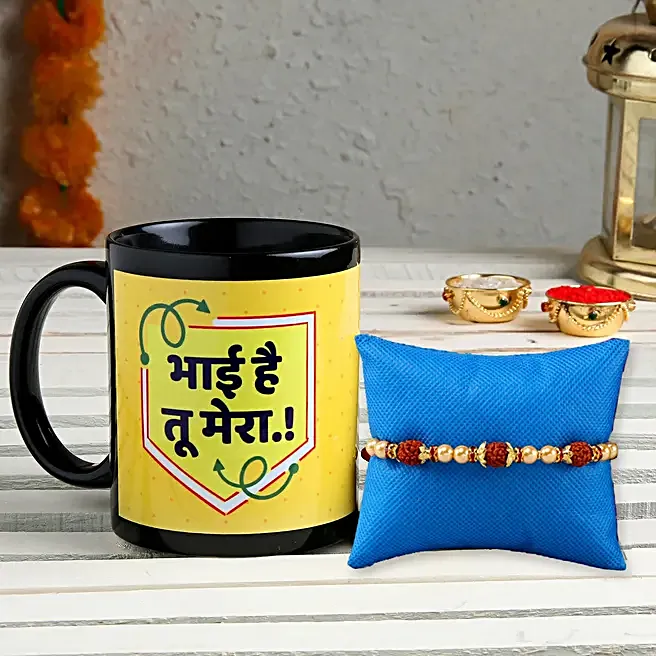 Rudraksha Rakhi & Bhai Mug singapore | Gift Rudraksha Rakhi & Bhai Mug- FNP