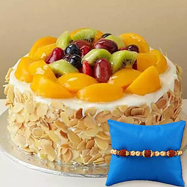 Rudraksha Rakhi & Fruit Cake singapore | Gift Rudraksha Rakhi & Fruit ...