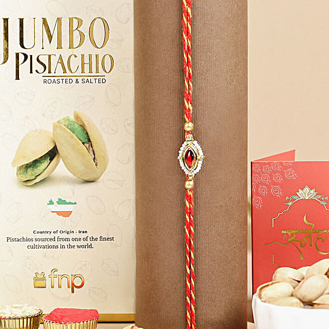 Red Gemstone Mauli Rakhi with Nuts Combo singapore | Gift Red Gemstone ...