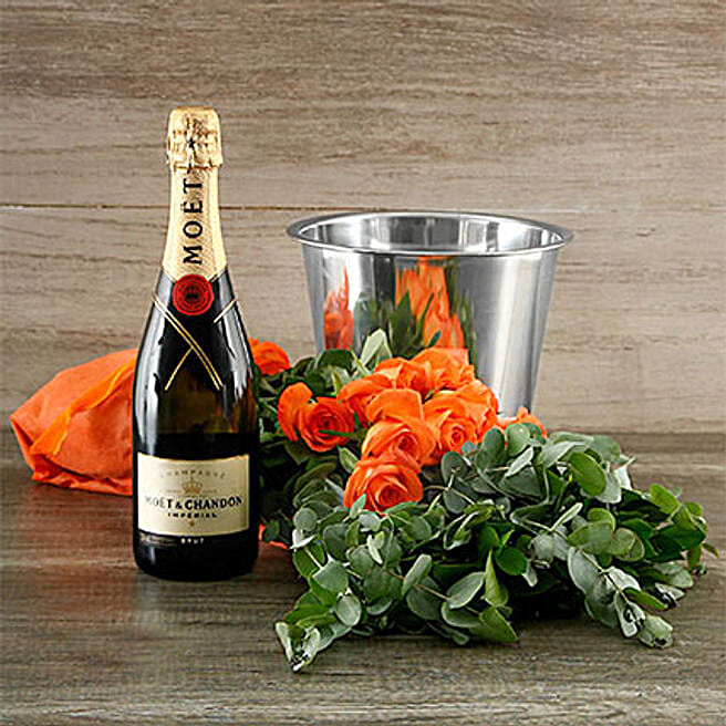 Orange Rose And Moet Surprise south-africa | Gift Orange Rose And Moet ...