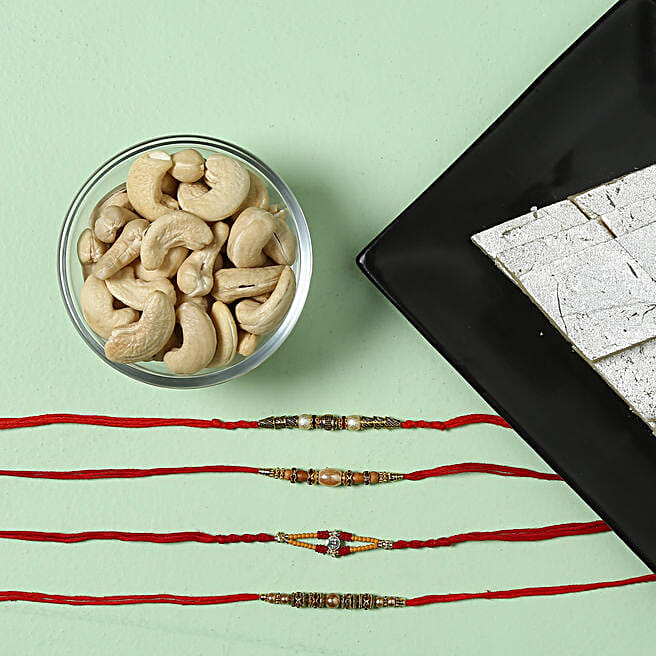 Elegant Silver Rakhi Set with Sweet Hamper sweden | Gift Elegant Silver ...