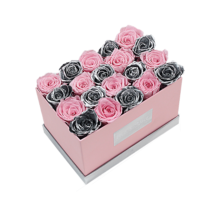 Soft Pink And Silver Eternity Roses Rectangular Box thailand | Gift ...