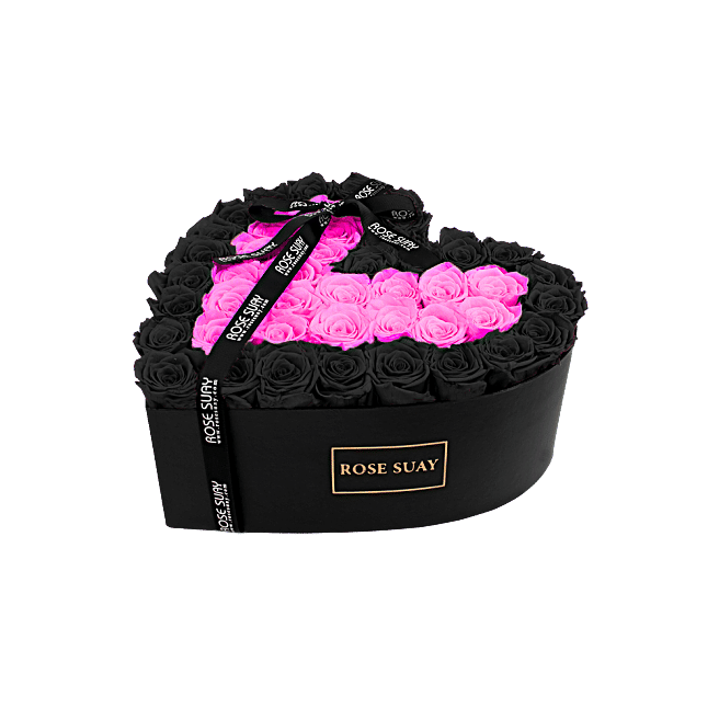 Taffy Pink And Black Forever Roses Heart Shaped Box thailand | Gift ...