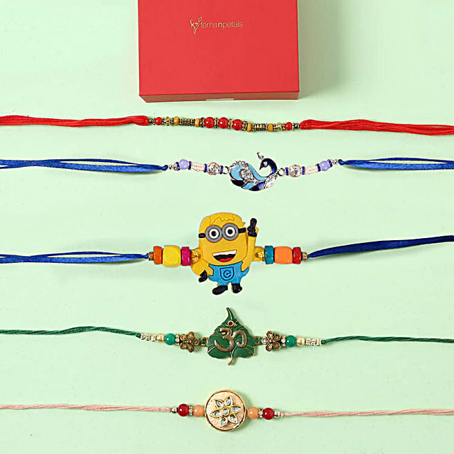Set of 5 Mixed Kids and Fancy Rakhi uae | Gift Set of 5 Mixed Kids and ...