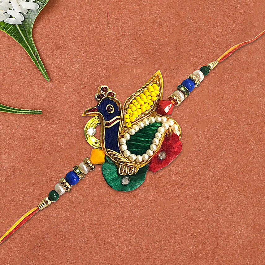 Designer Blue Peacock Rakhi Uae T Designer Blue Peacock Rakhi Fnp