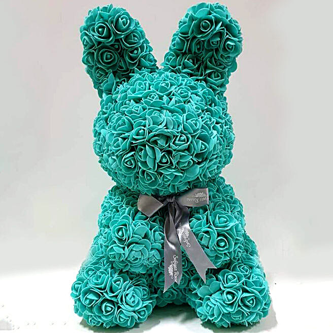 Artificial Roses Sky Blue Rabbit Toy uae | Gift Artificial Roses Sky ...