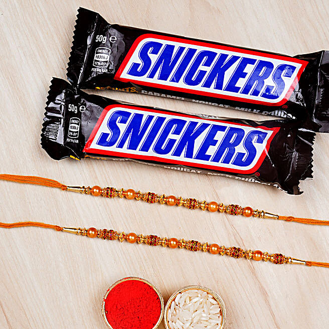 Combo of Two Beautiful Rakhis And Snickers uae | Gift Combo of Two ...
