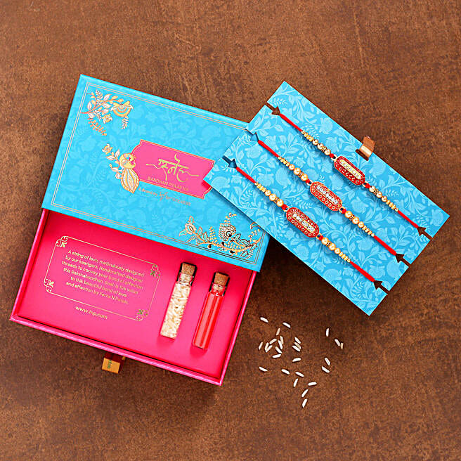 Ethnic Capsule Style Set of 3 Rakhi uae | Gift Ethnic Capsule Style Set ...
