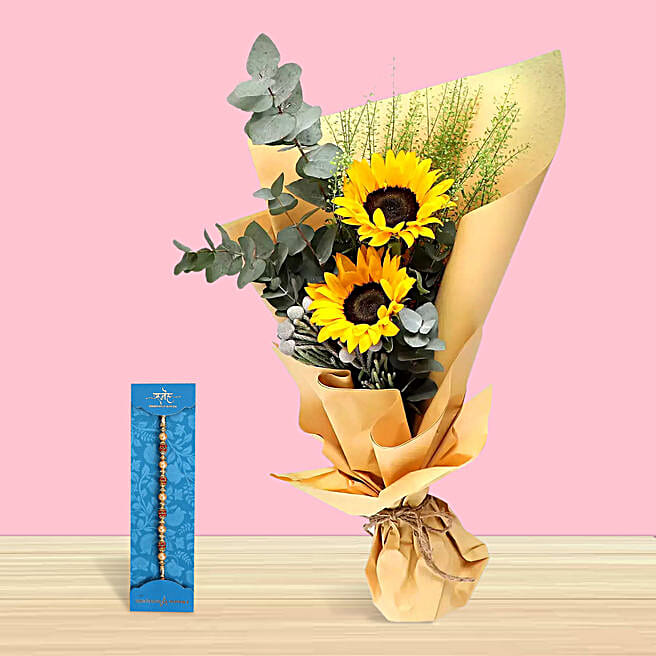 Rakhi with Sunflower Bouquet uae | Gift Rakhi with Sunflower Bouquet- FNP