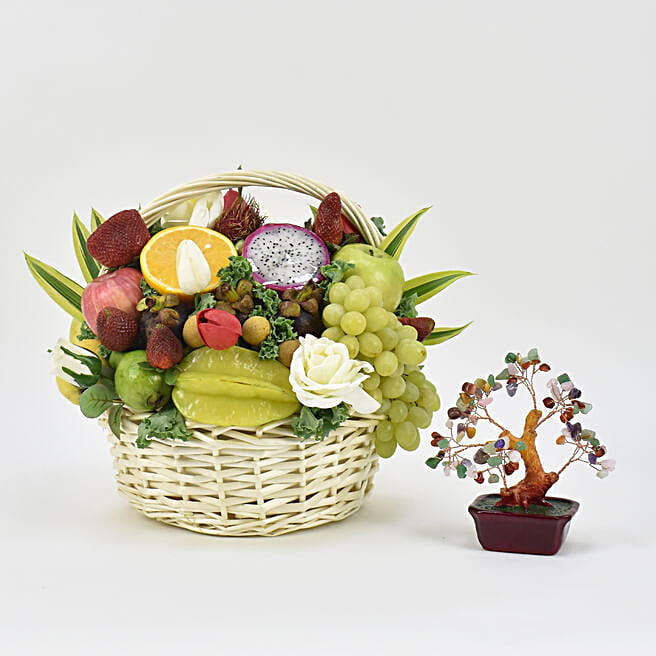 Exotic Fruits Basket And Wish Tree uae | Gift Exotic Fruits Basket And ...