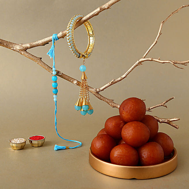 Sneh Blue Bangle Style Rakhi Set with Gulab Jamun Tin uae | Gift Sneh ...