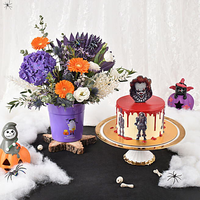 Boo Purple Basket Flowers Basket And Cake uae | Gift Boo Purple Basket ...
