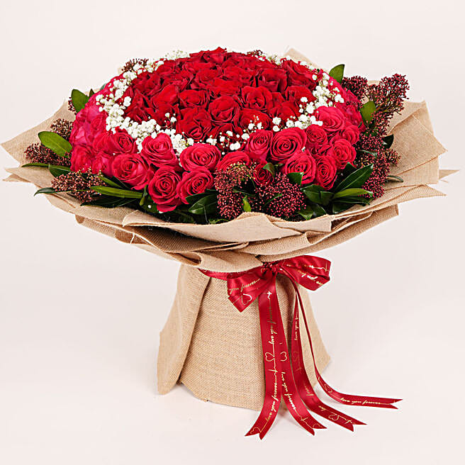 75 Roses and Skimmia Bouquet uae | Gift 75 Roses and Skimmia Bouquet- FNP