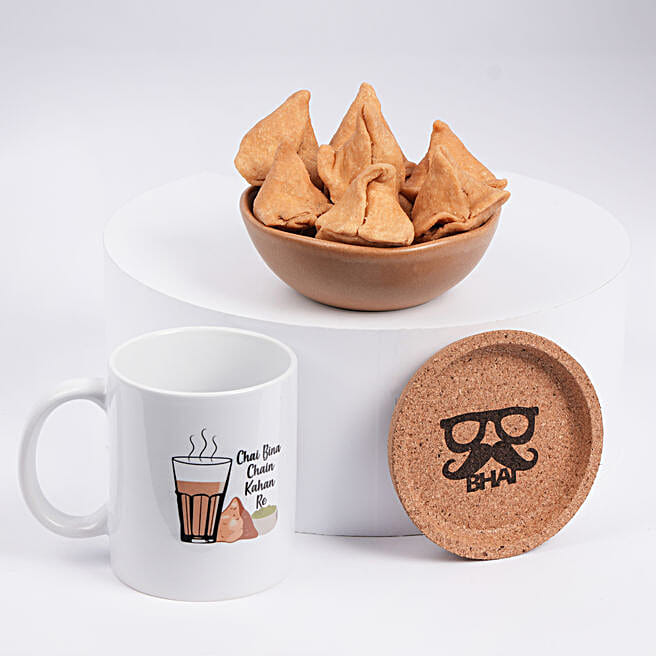 Samosa Chai Mug with Coaster uae | Gift Samosa Chai Mug with Coaster- FNP