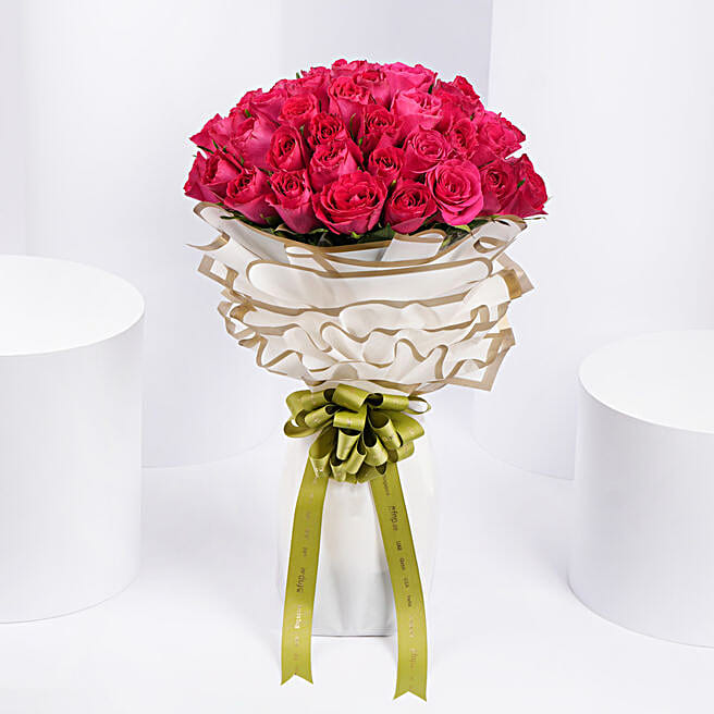 50 Dark Pink Roses Bouquet uae | Gift 50 Dark Pink Roses Bouquet- FNP