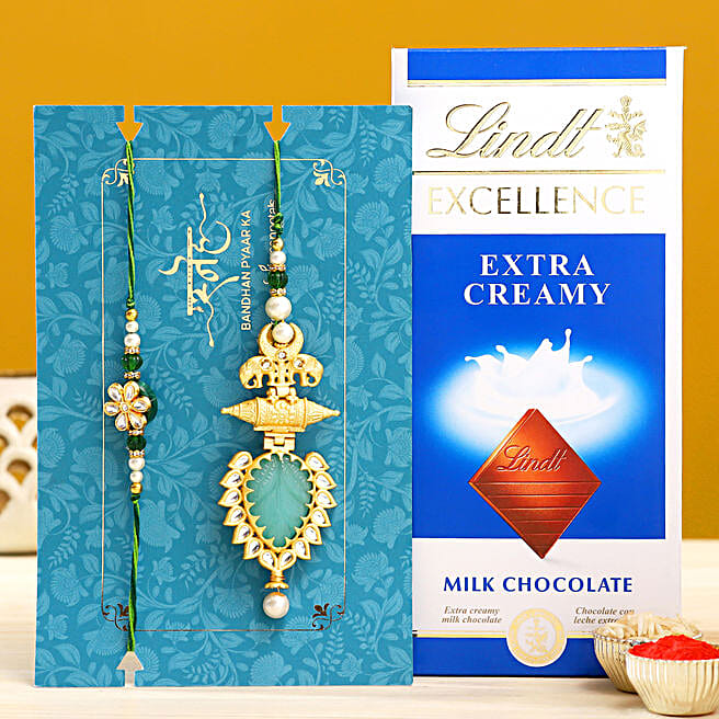 Ornamental Leaf Lumba Rakhi Set With Lindt uk | Gift Ornamental Leaf ...
