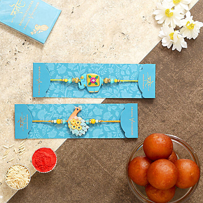 Elephant And Peacock Kids Rakhis With Gulab Jamun uk | Gift Elephant ...