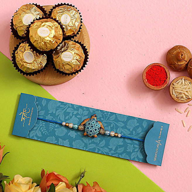 Turtle Pearl Polymer Clay Rakhi For Kids With 3 Ferrero Rocher Exp uk ...