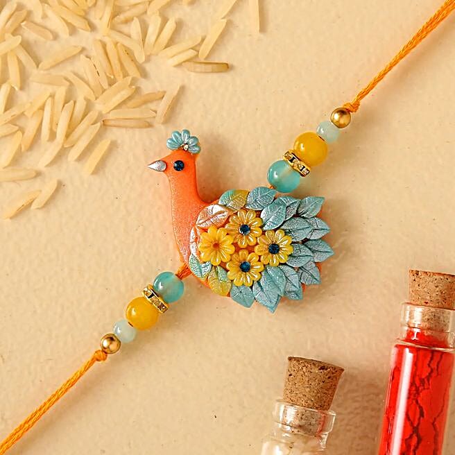 Peacock Pearl Polymer Clay Rakhi For Kids uk | Gift Peacock Pearl ...