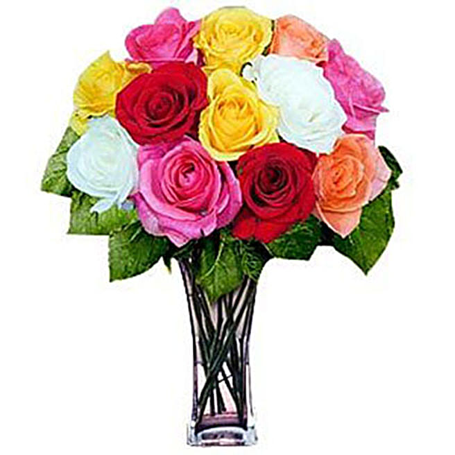 12 Long Stem Assorted Roses usa | Gift 12 Long Stem Assorted Roses- FNP