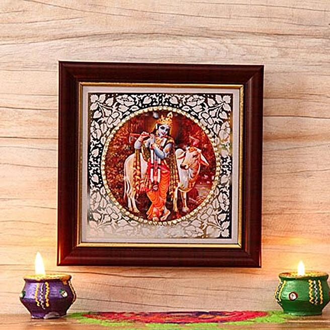 Lord Krishna Wooden Frame usa | Gift Lord Krishna Wooden Frame- FNP