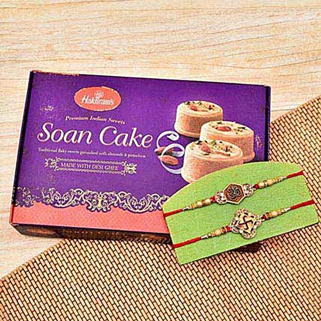 Set Of 2 Rakhi With Soan Cake usa | Gift Set Of 2 Rakhi With Soan Cake- FNP
