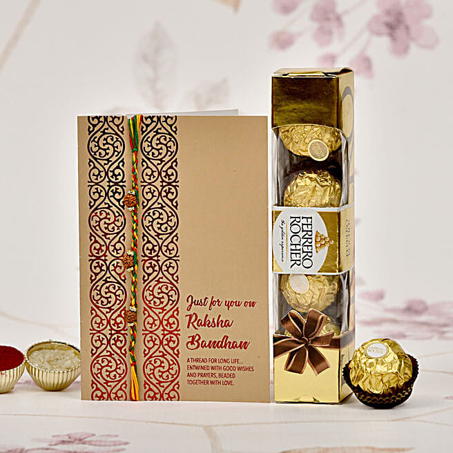 Rudraksh Rakhi With Rochers usa | Gift Rudraksh Rakhi With Rochers- FNP