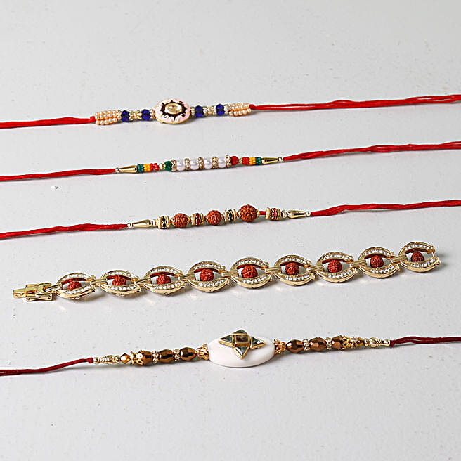 Set of 5 Colorful Rakhis usa | Gift Set of 5 Colorful Rakhis- FNP