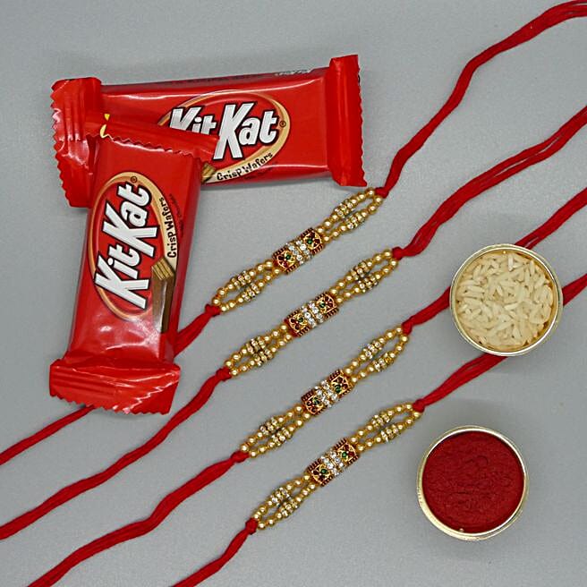 Four Stone Studded Rakhis And Kit Kat Combo usa | Gift Four Stone ...