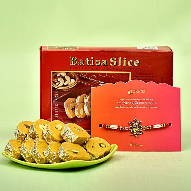 Batisa Slices And Rakhi Combo usa | Gift Batisa Slices And Rakhi Combo- FNP