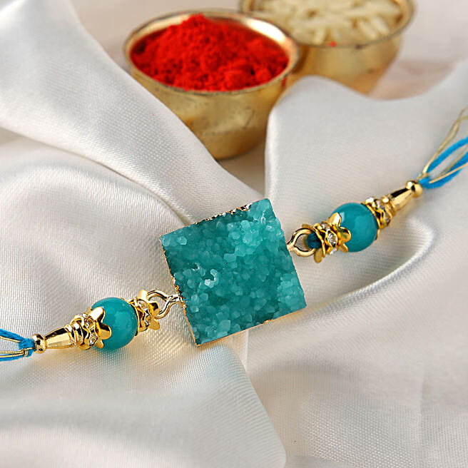 Blue Square Agate Rakhi usa | Gift Blue Square Agate Rakhi- FNP