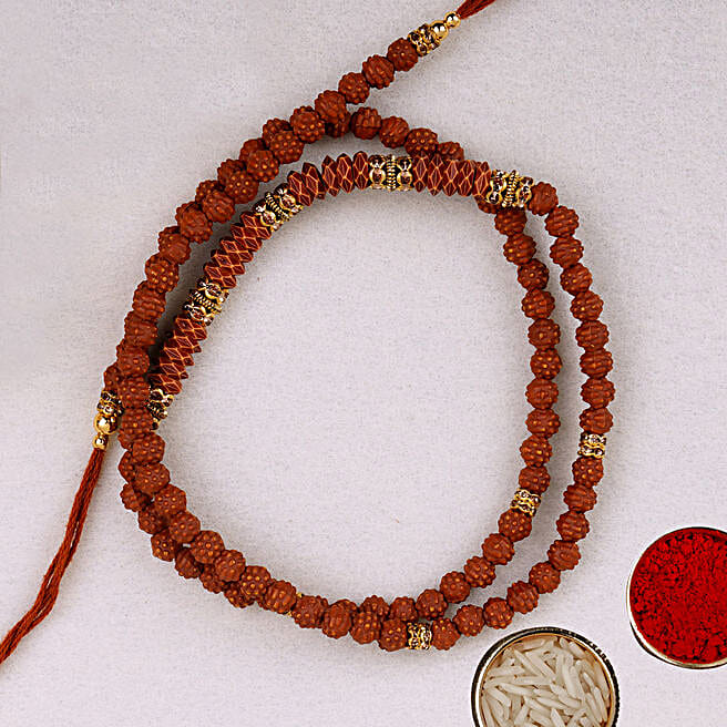 Red Beaded Rudraksh Rakhi usa | Gift Red Beaded Rudraksh Rakhi- FNP