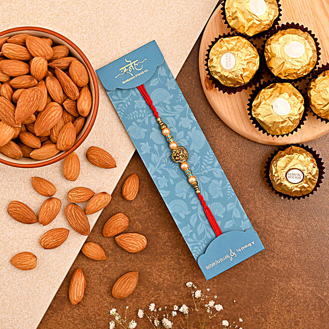 Lion Face Rakhi And Almonds With Ferrero Rocher usa | Gift Lion Face ...