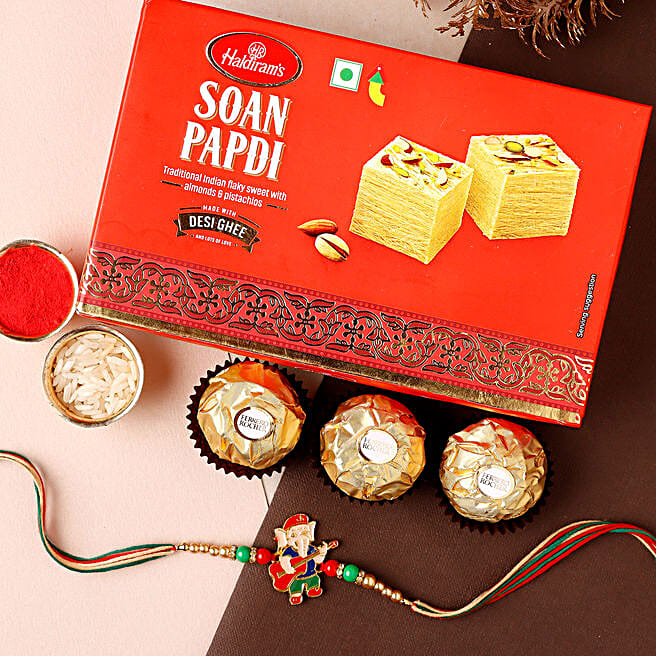 Funky Ganesha Kids Rakhi With Soan Papdi & Ferrero Rocher usa | Gift ...