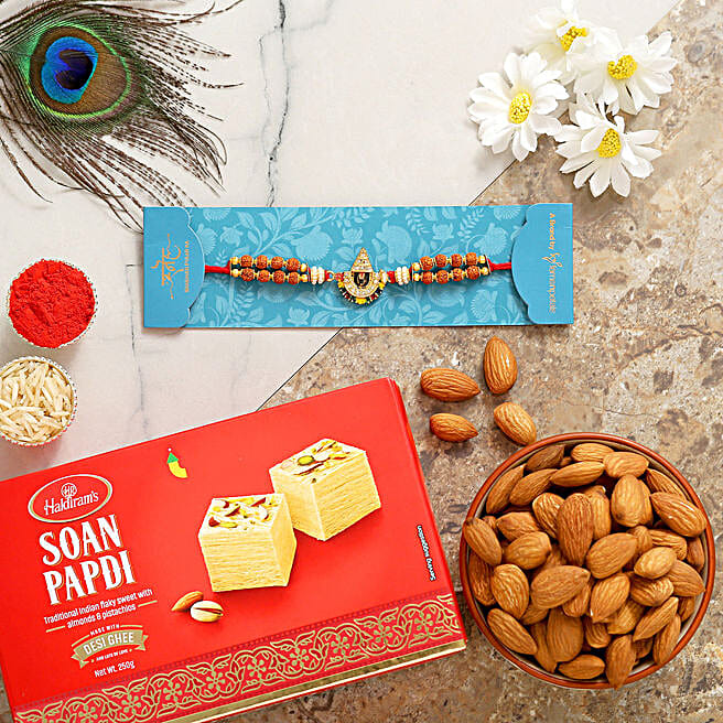 Balaji Rudraksha Rakhi With Soanpapdi And Almonds Exp usa | Gift Balaji ...