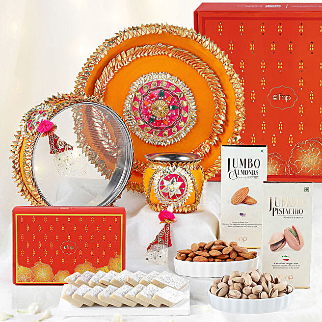 Karva Chauth Love and Tradition Thali Set usa | Gift Karva Chauth Love ...